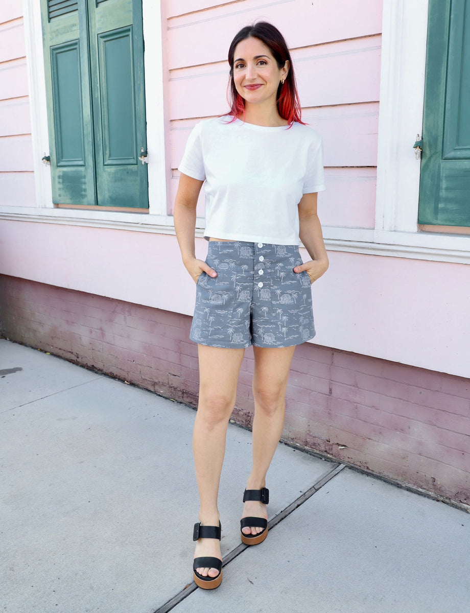 Misty Bayou Dusty Blue Shorts | Organic Cotton | Passion Lilie